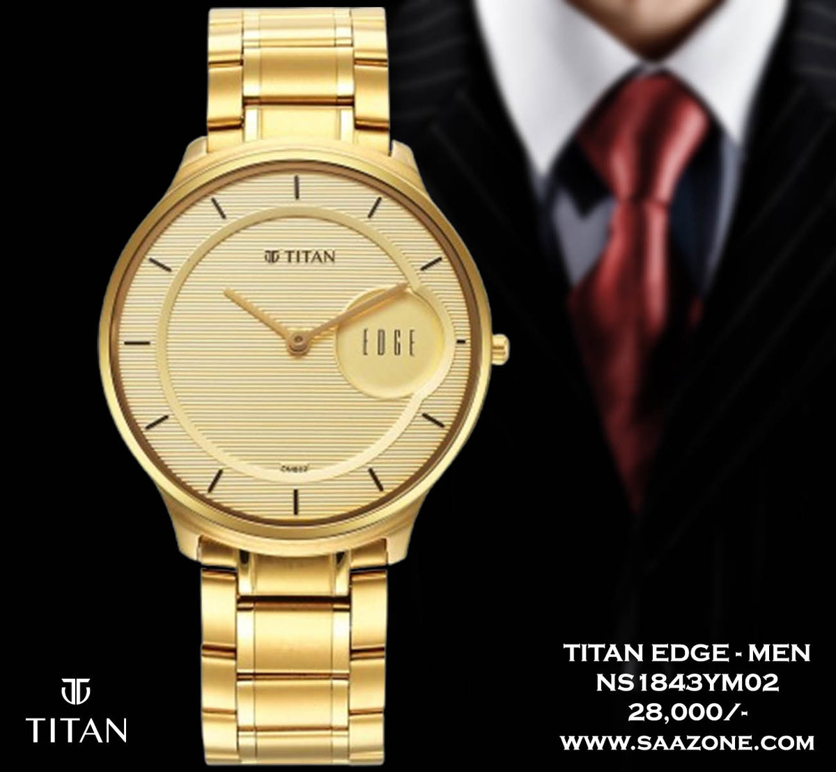 Titan Edge Metal Golden Dial for Men 1843YM02 – saazone-kenya